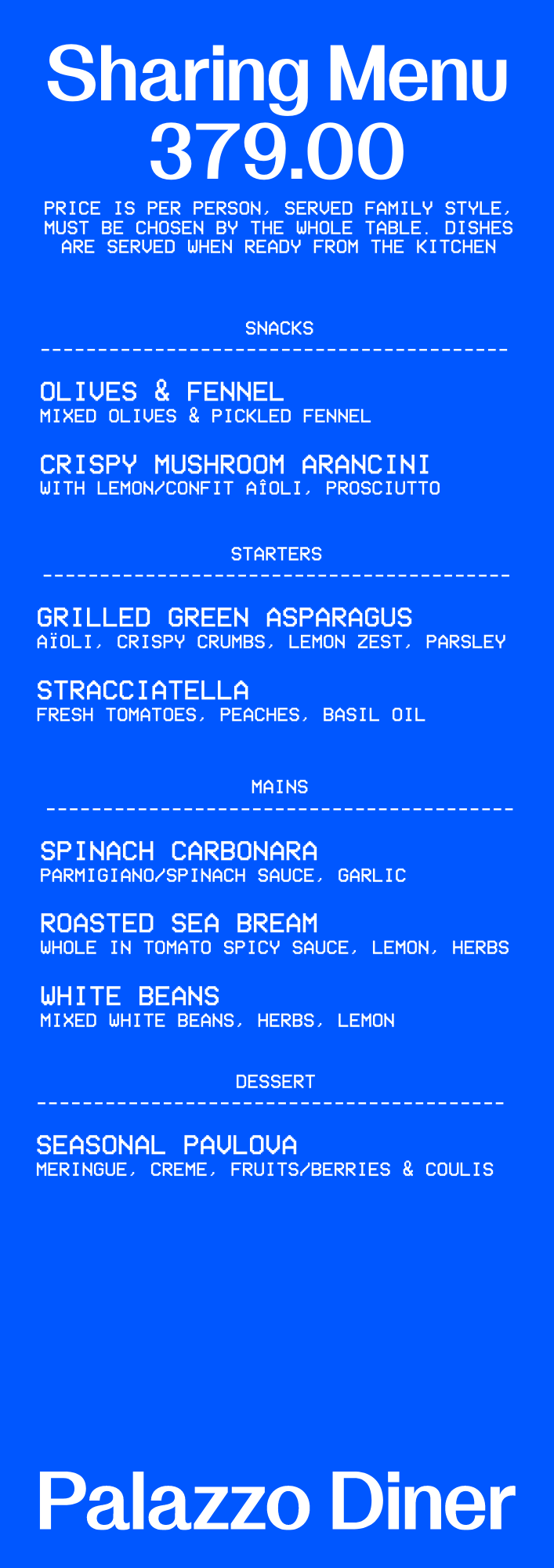 Menu » A crunchy celebration | Palazzo Diner