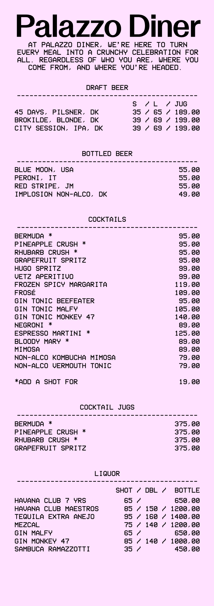 Menu » A crunchy celebration | Palazzo Diner