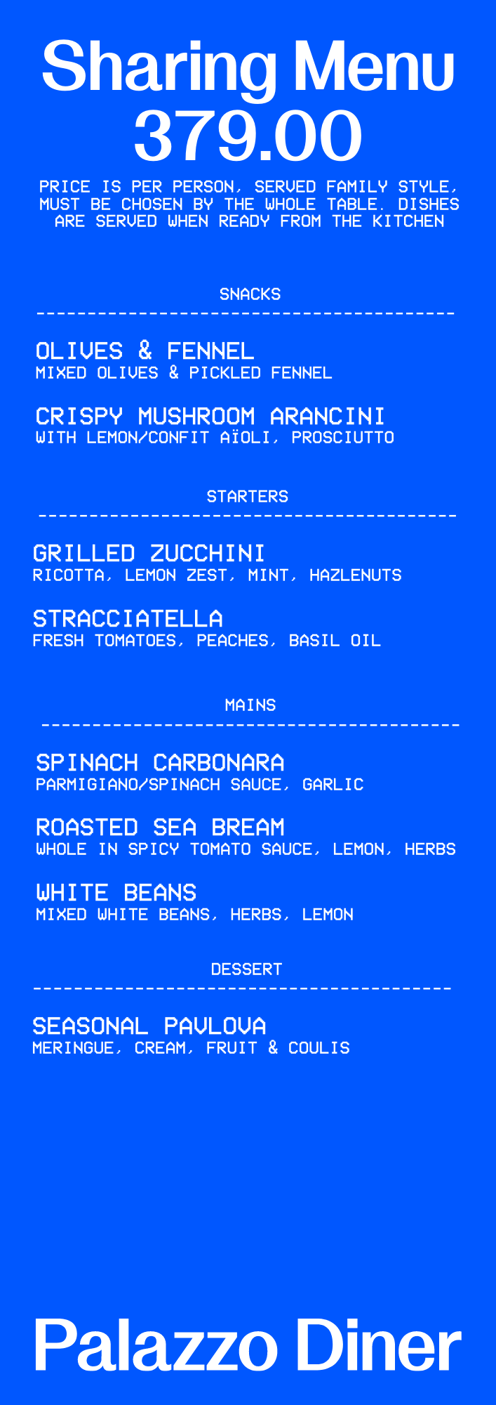 Menu » A crunchy celebration | Palazzo Diner