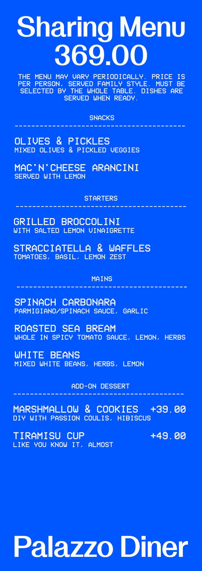 Menu » A crunchy celebration | Palazzo Diner